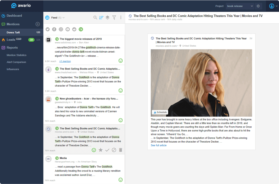 Herramienta de seguimiento de noticias y escucha de redes sociales | Awario