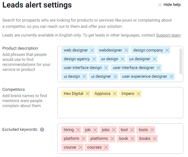 Sample Leads settings | Awario