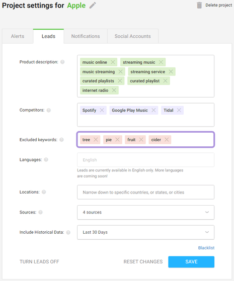 Leads settings overview | Awario Leads settings overview | Awario